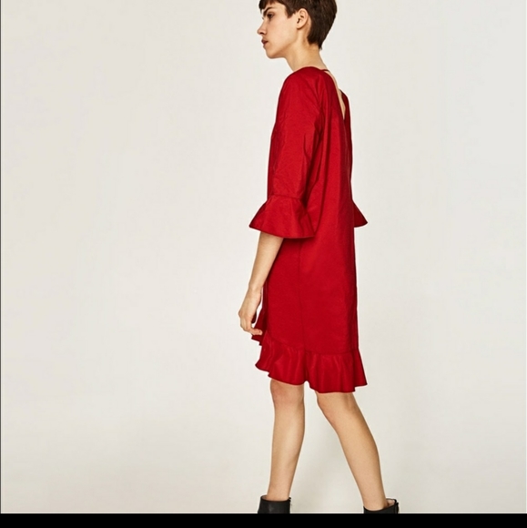Zara | Dresses | Zara Red Ruffle Hem Dress | Poshmark